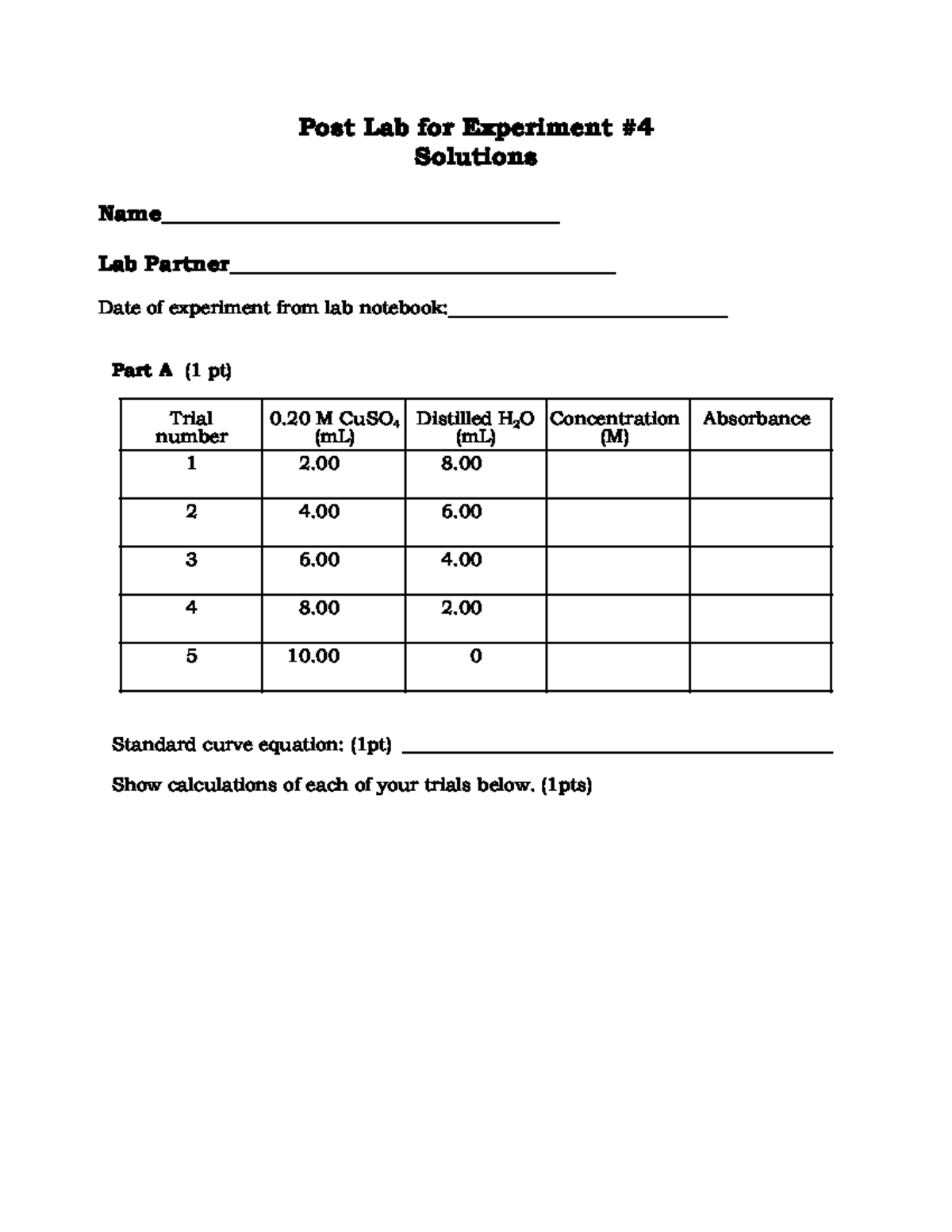 CH222 Lab4 Solutions - Post Lab - Post Lab for Experiment Solutions ...