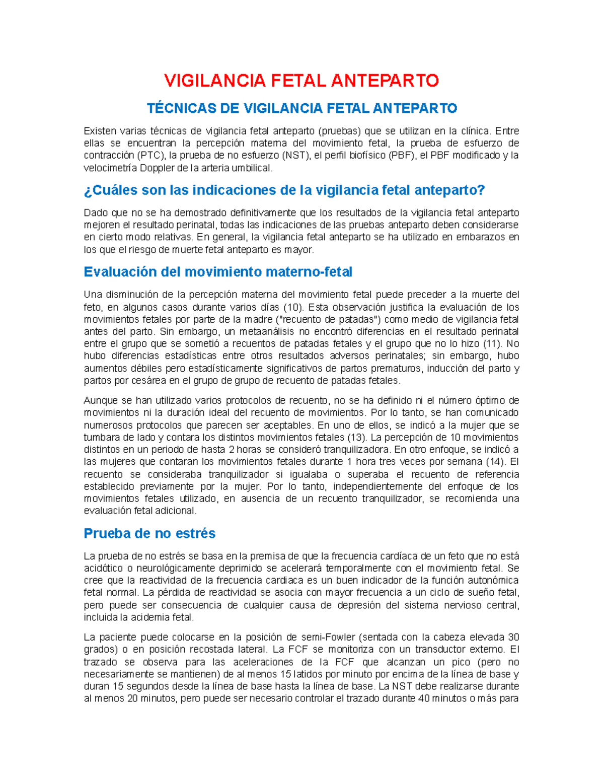 Vigilancia Fetal Anteparto Resumen - VIGILANCIA FETAL ANTEPARTO ...