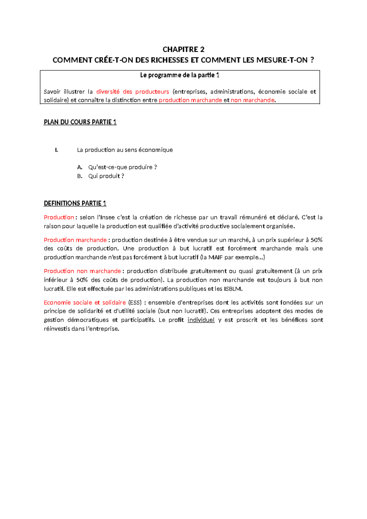 Chapitre 2 Partie 1 Seconde - CHAPITRE 2 COMMENT CRÉE-T-ON DES RICHESSES ET COMMENT LES MESURE-T ...