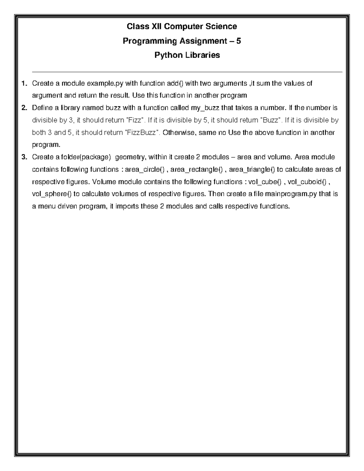 12 Python Libraries Class Xii Computer Science Programming Assignment 5 Python Libraries 1231