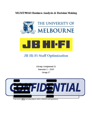 Assignment 1 - Royal Melbourne Hospital Employee Scheduling Problem - MGMT90141: BUSINESS ...