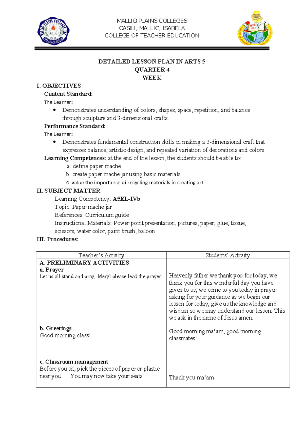 DLP- Template-English - Copy - CASILI, MALLIG, ISABELA COLLEGE OF ...