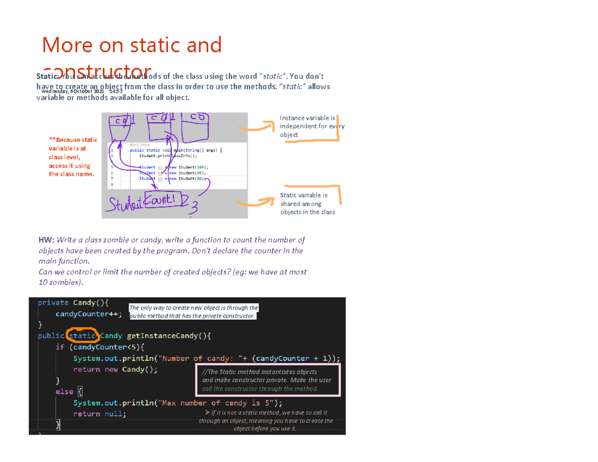Static and Constructor - More on static and constructor Wednesday, 6 ...