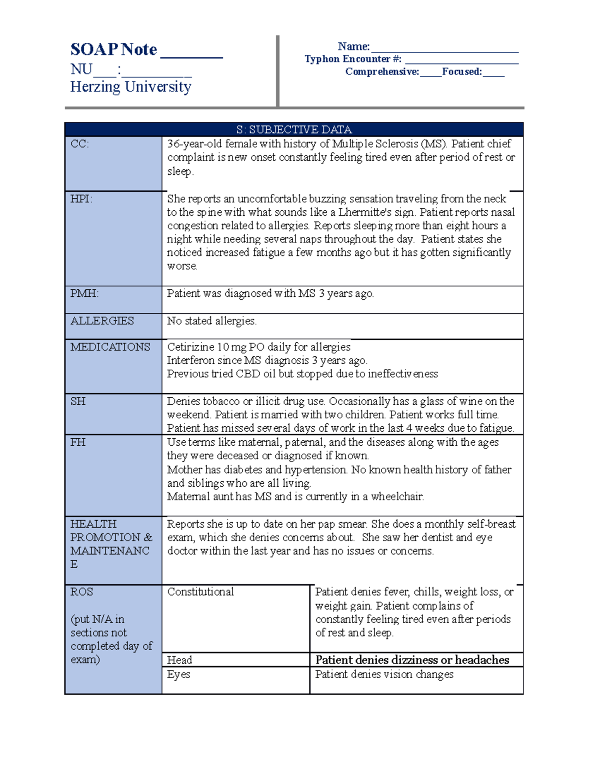 SOAP Note unit 3 - SOAP Note Unit 3 - SOAP Note _______ NU ...