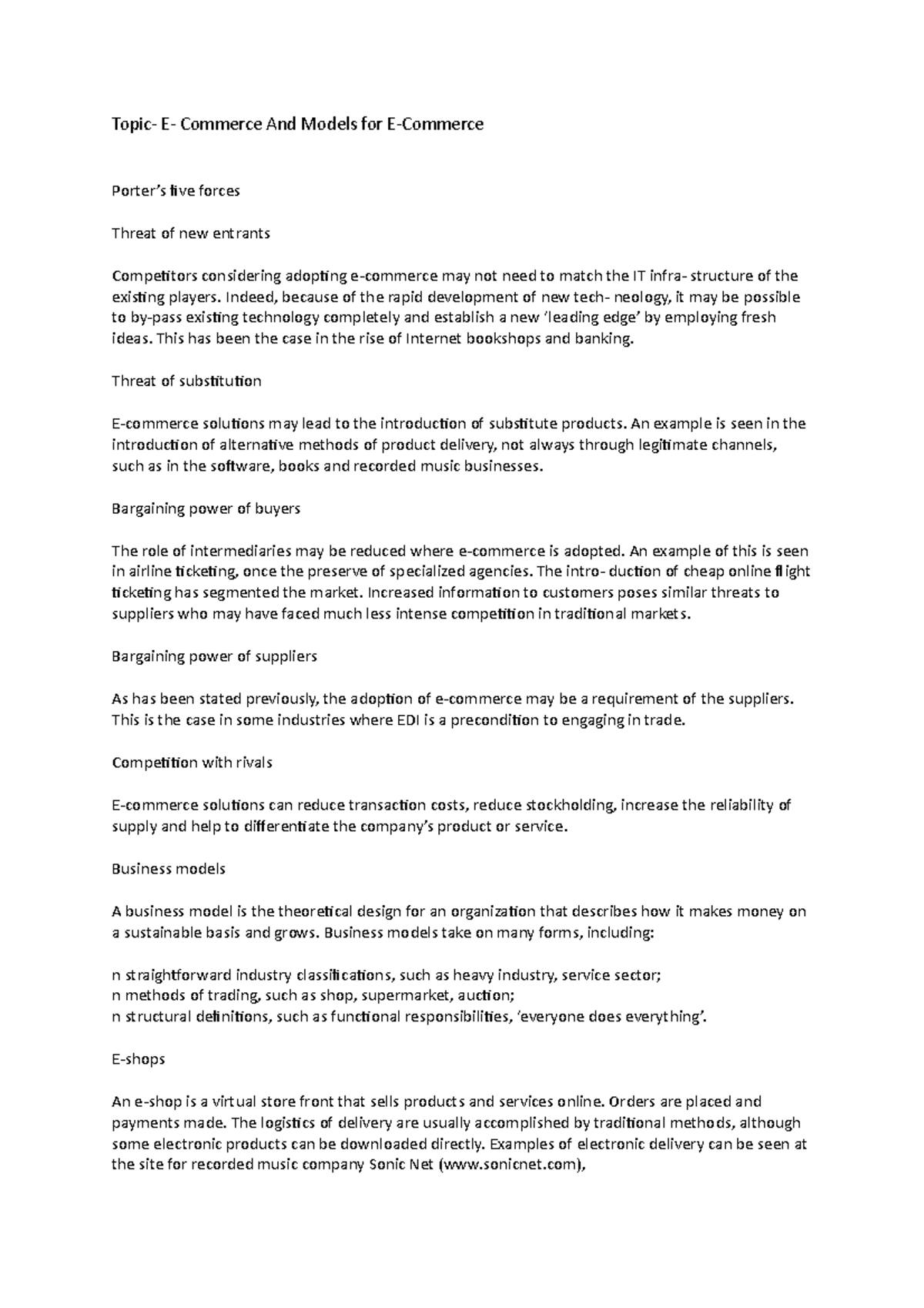 Topic-E- Commerce And Models for E-Commerce - Topic- E- Commerce And ...