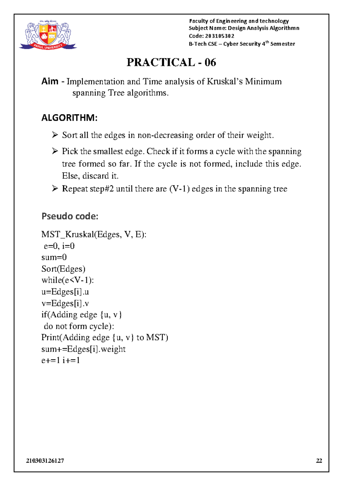 Design Analysis and Algorithms Lab Manual - Subject Name: Design ...