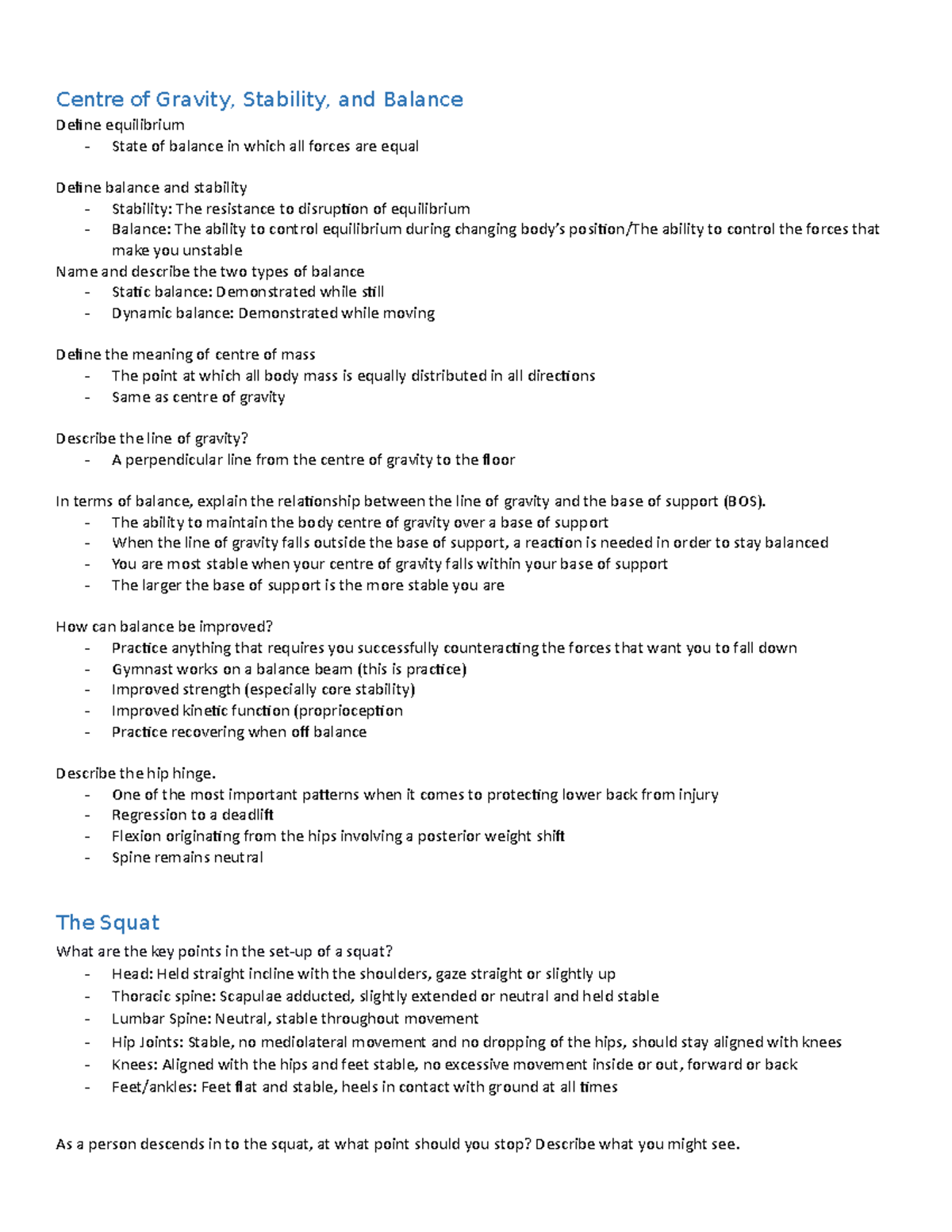 Sample/practice exam 2019, questions and answers - Centre of Gravity ...