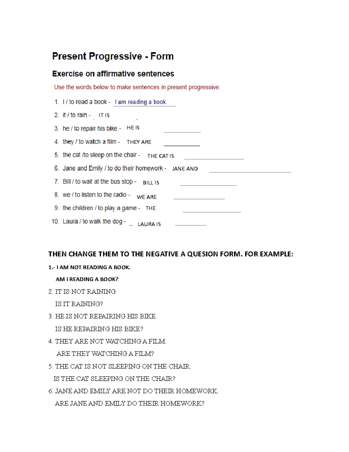 Presente Progresivo - Apuntes 3 - THEN CHANGE THEM TO THE NEGATIVE A ...