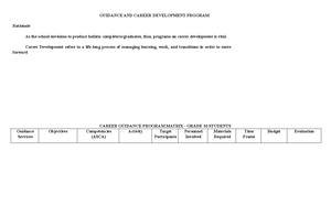 Calendar of Guidance Activities - Month Date Activities August 14 ...