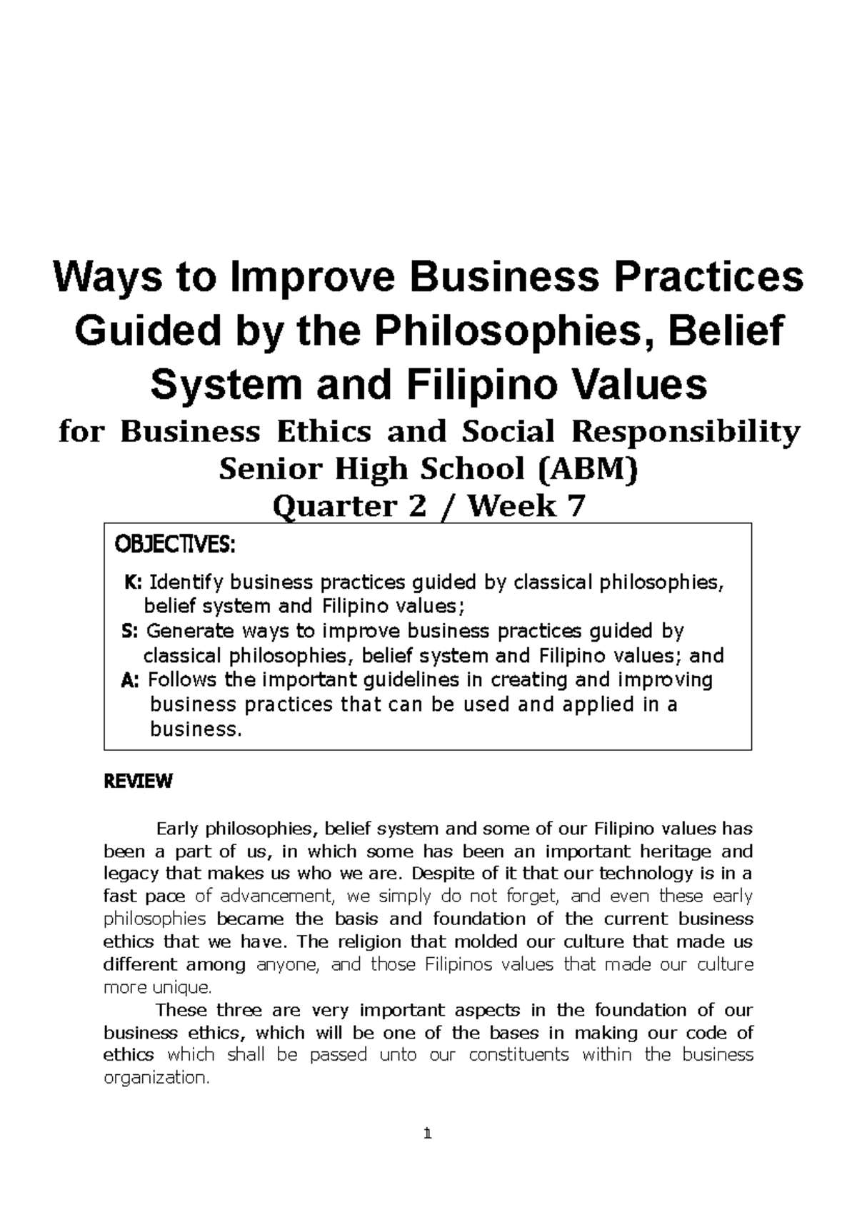 12 ABM BESR Q2 Week 7 - Ways to Improve Business Practices Guided by ...