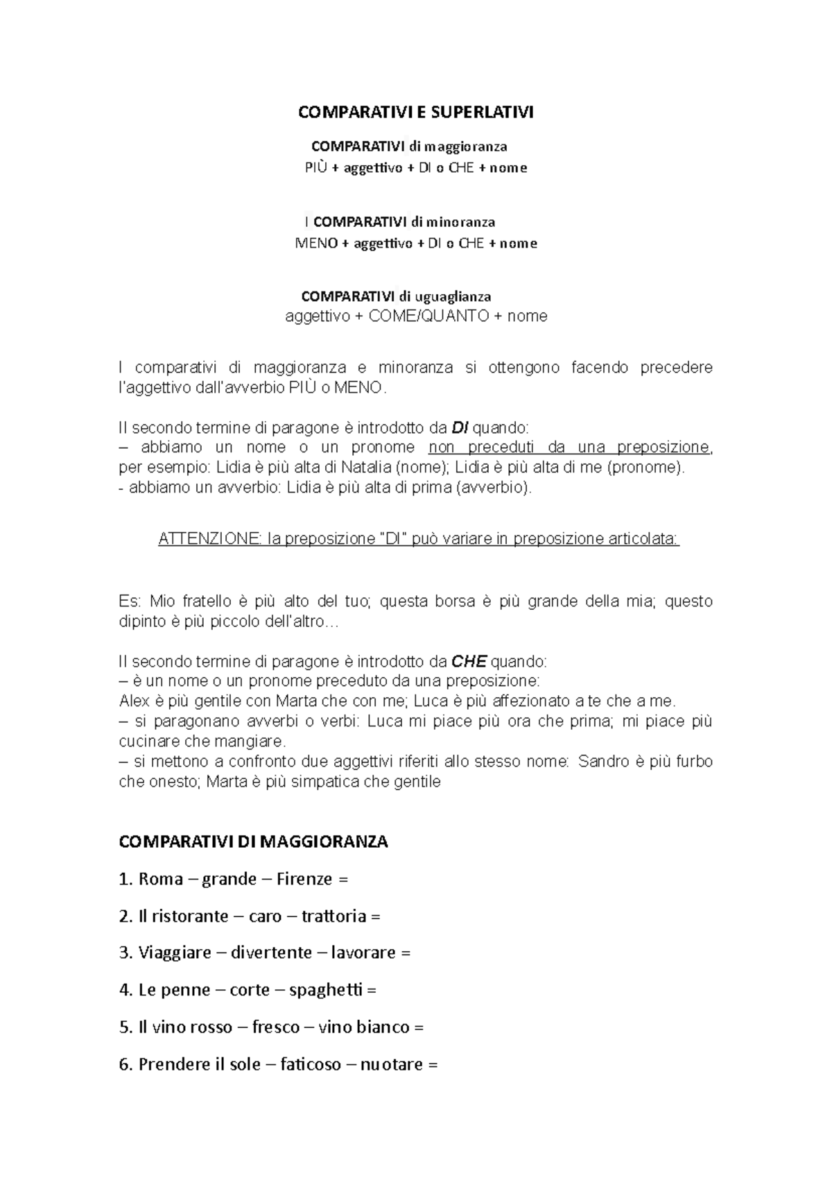 Comparativi - Ejercicio italiano - COMPARATIVI E SUPERLATIVI ...