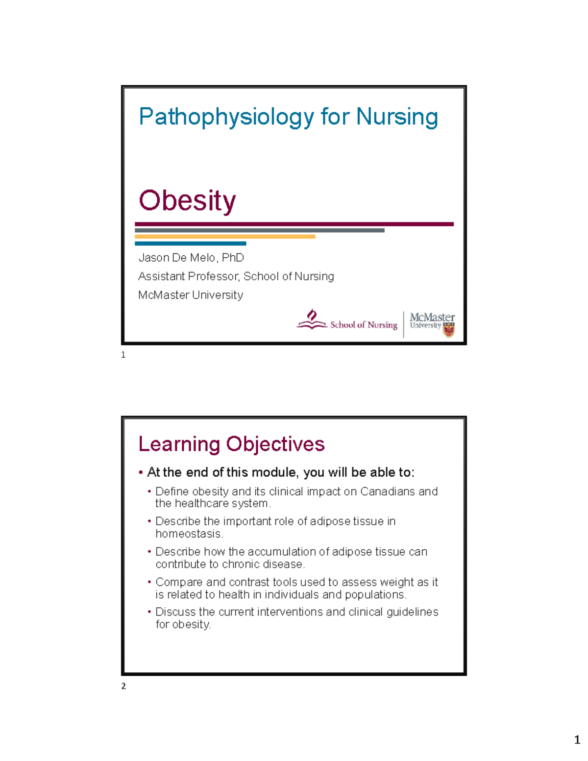 Obesity Handouts (2 slides per page) - Pathophysiology for Nursing ...