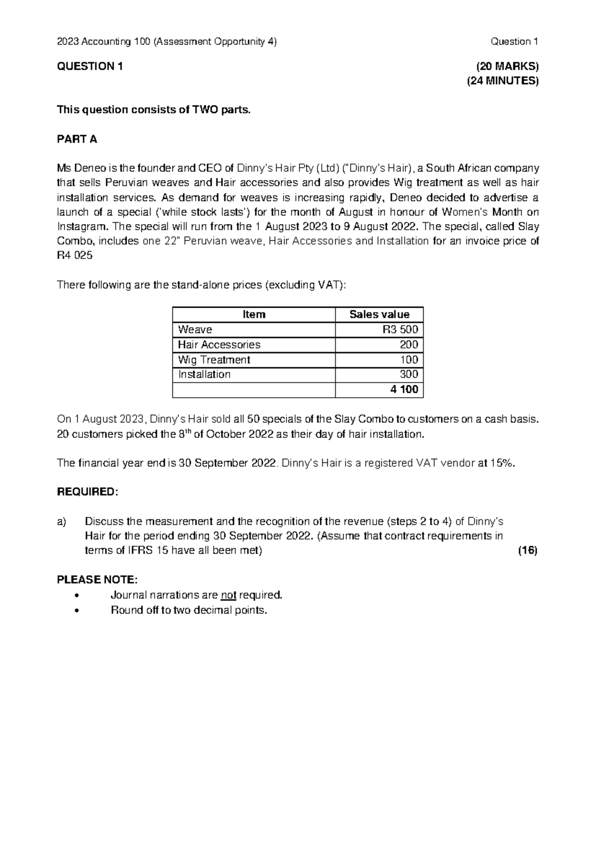 ACC100 AO4 Q1 2023 Final merged - QUESTION 1 ( 20 MARKS) ( 24 MINUTES ...