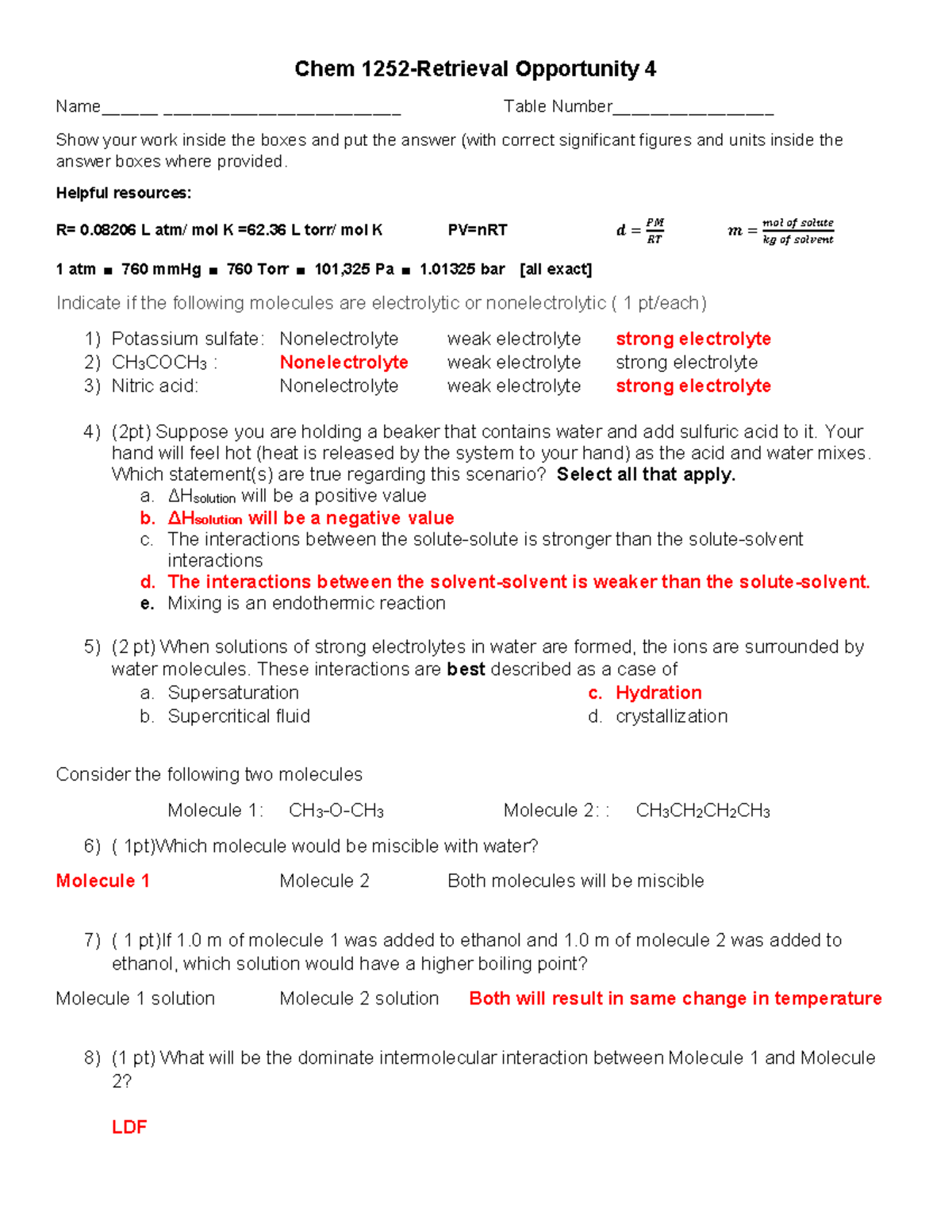 RO 4 Solutions answers - Chem 1252-Retrieval Opportunity 4 Name