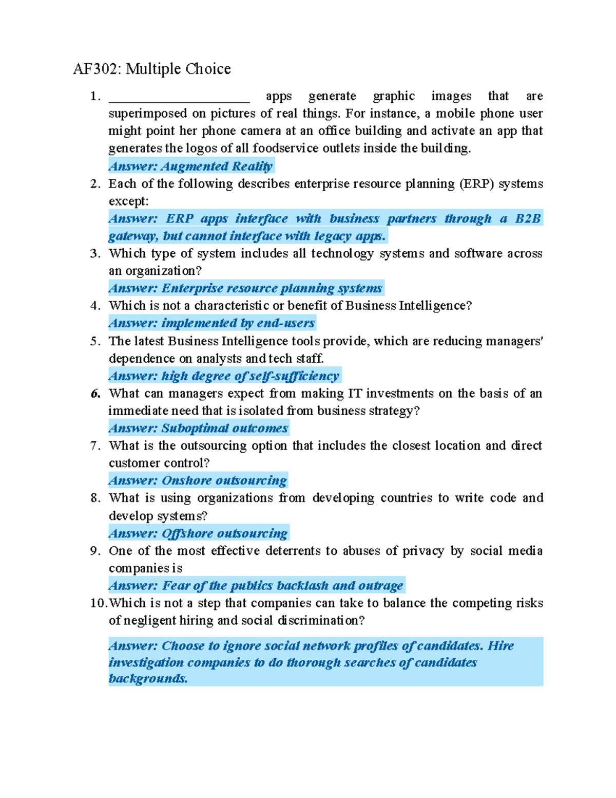 AF302 MC Final Exam - AF302: Multiple Choice ____________________ apps ...