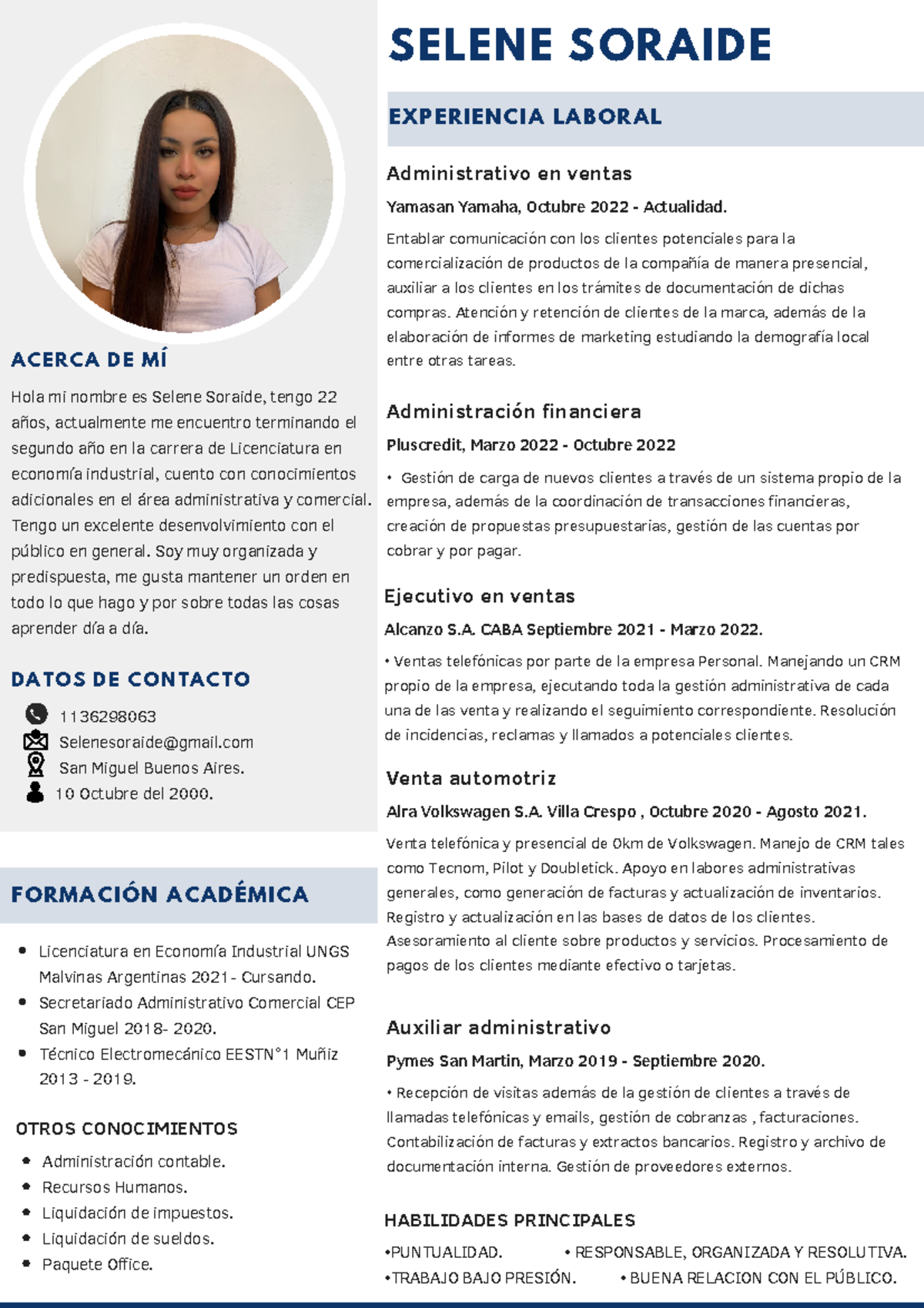 Cv Selene Soraide - sac - Administración contable. Recursos Humanos. Liquidación de impuestos ...