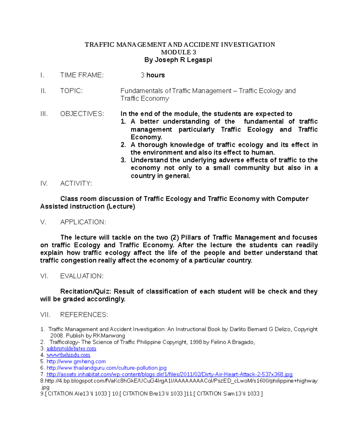 Traffic Module 3 5 1 - TRAFFIC MANAGEMENT AND ACCIDENT INVESTIGATION ...
