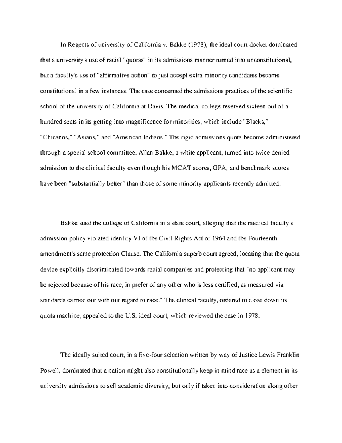 Regents of University of California v. Bakke (1978) - PLSC 101 ...