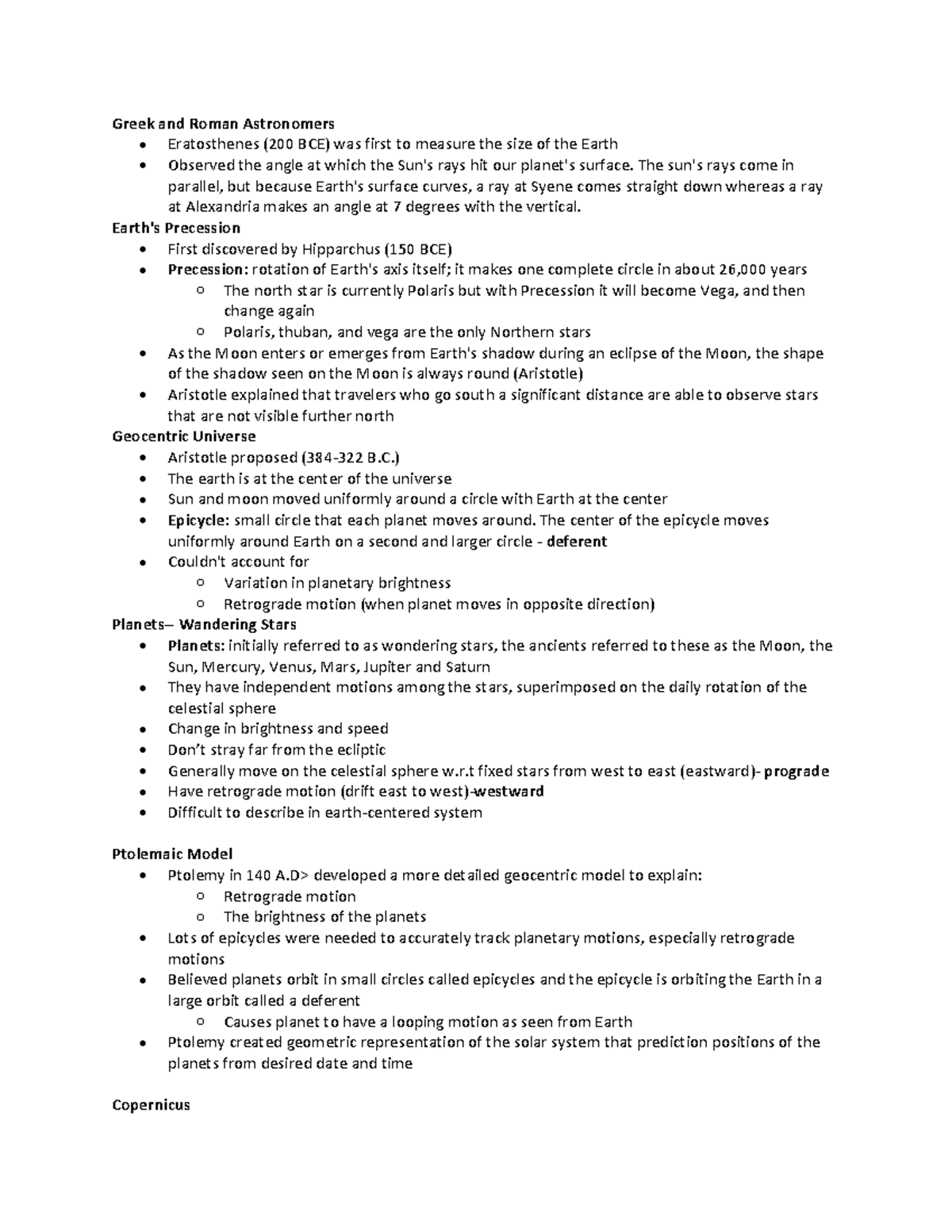 Chp 2 - Chapter 2 - Greek and Roman Astronomers - Eratosthenes (200 BCE ...