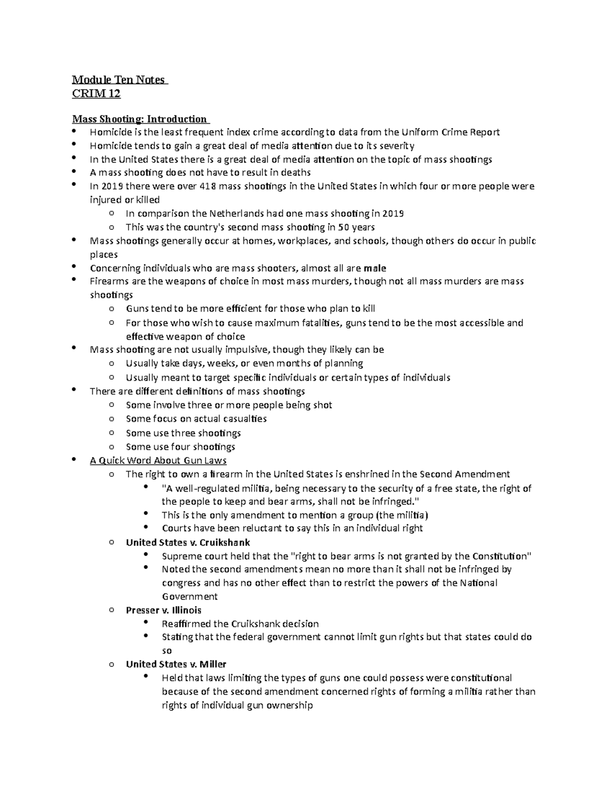 Module Ten Notes - Module Ten Notes CRIM 12 Mass Shooting: Introduction ...