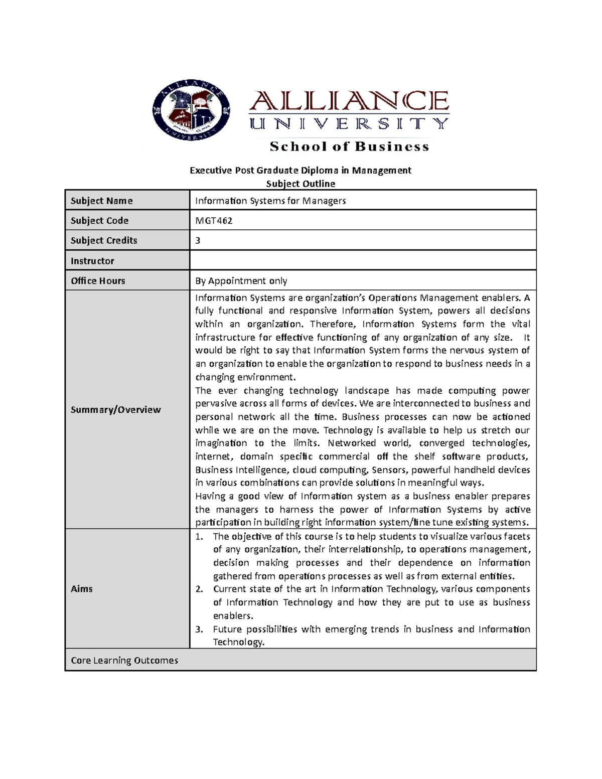 MGT462 - ISM - Course Outline - Executive Post Graduate Diploma in ...