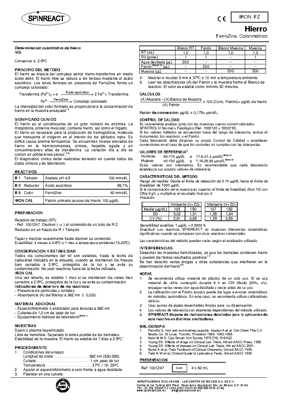 Determinacion de hierro. Hematología - Hierro FerroZine. Colorimétrico ...
