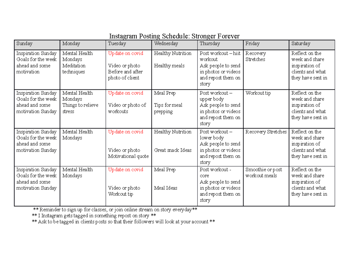 Instagram posting schedule - Studocu