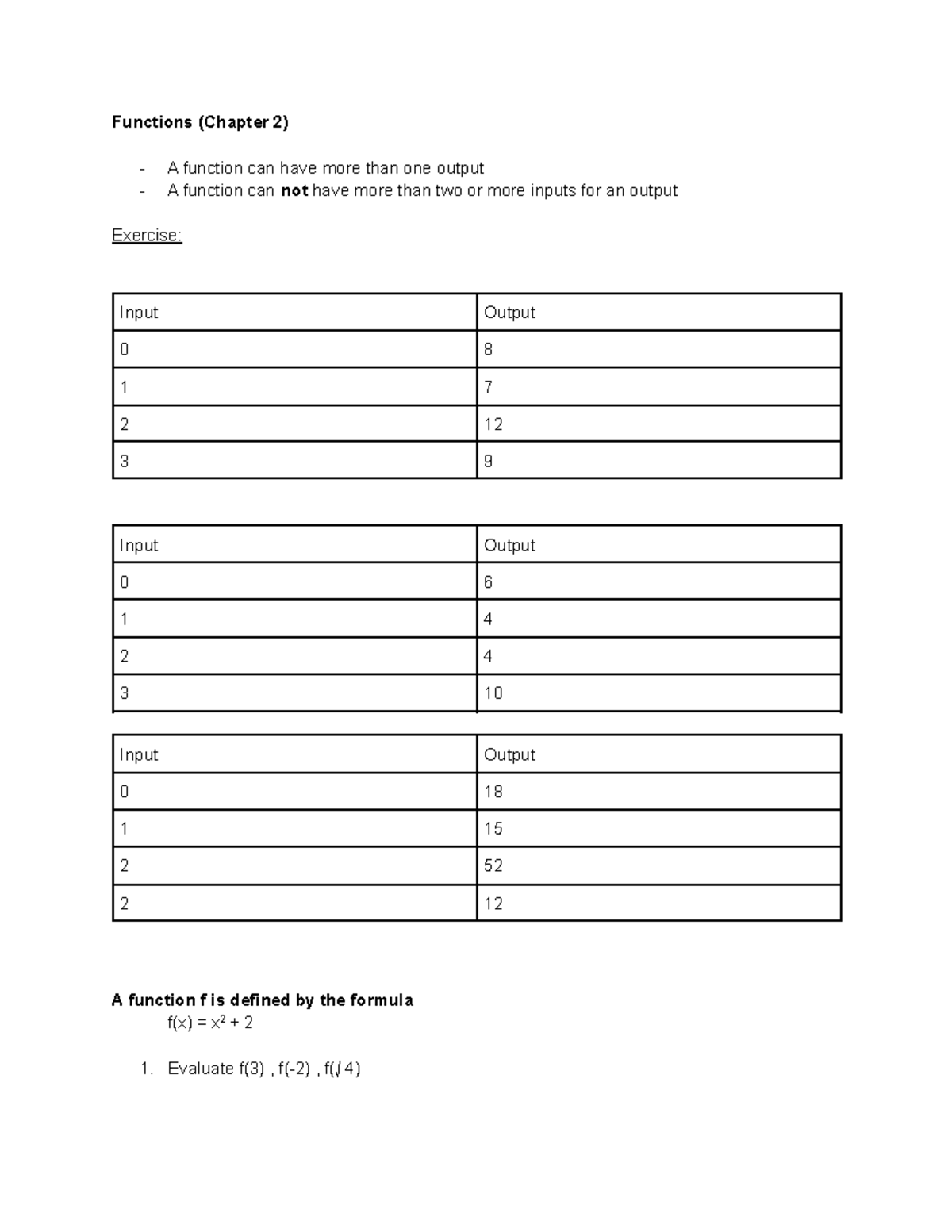Precalc Review Functions Chapter 2 A Function Can Have More Than One Output A Function