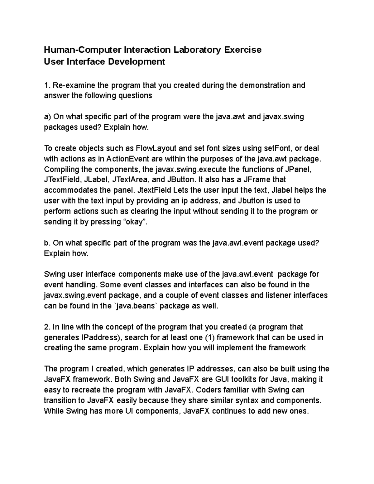 Human-Computer Interaction Laboratory Exercise - Re-examine the program ...