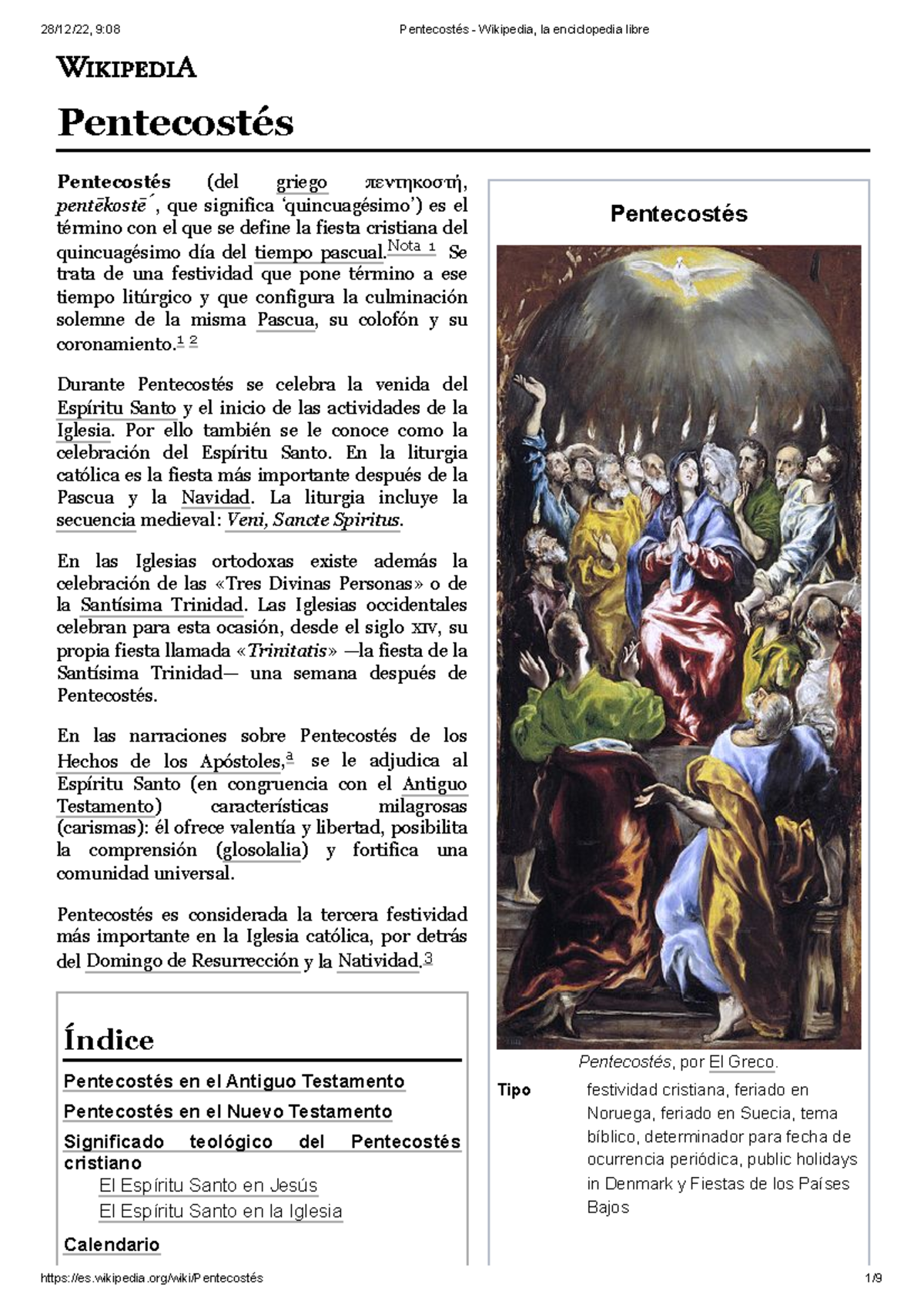 Pentecostés - Wikipedia, la enciclopedia libre - Pentecostés ...