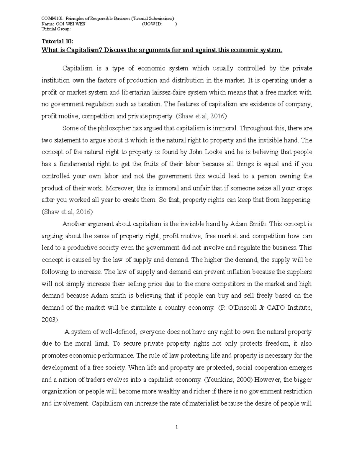 Tutorial 10 - COMM101: Principles of Responsible Business (Tutorial ...