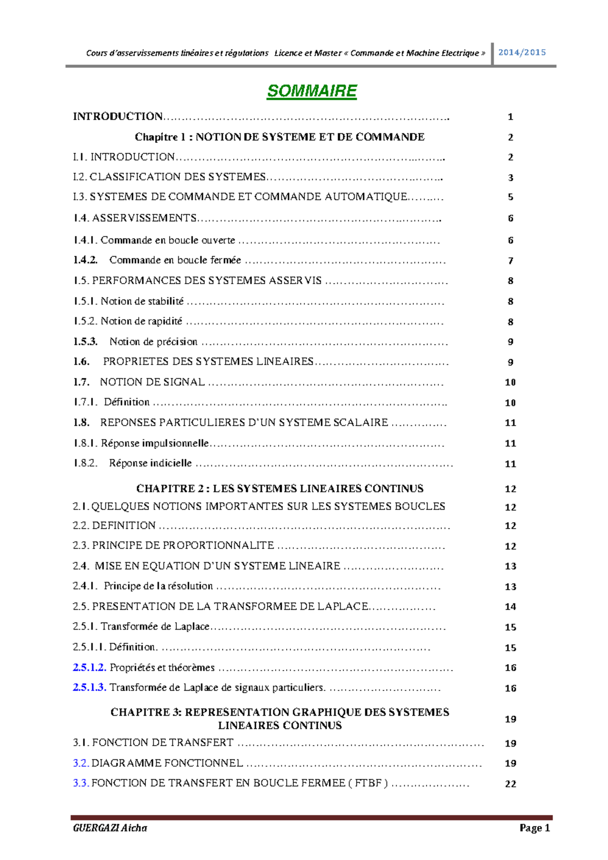 Cours asserv - SOMMAIRE CHAPITRE 3: REPRESENTATION GRAPHIQUE DES ...