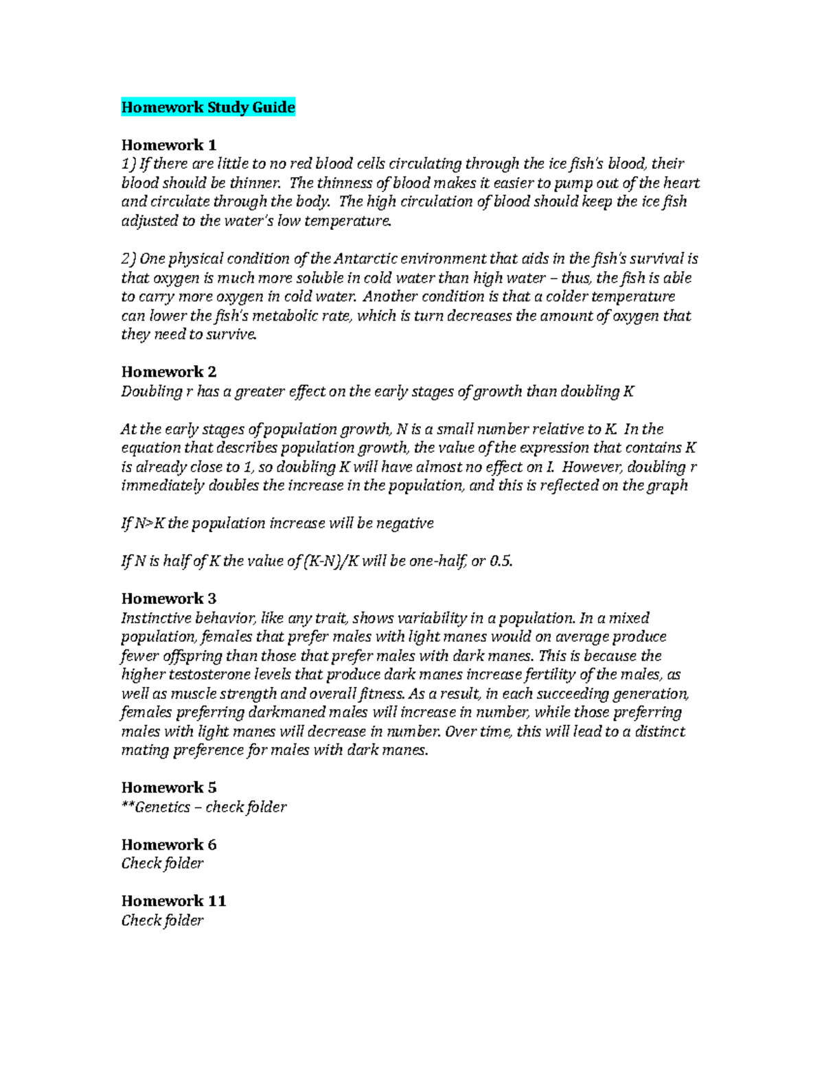 Homework study guide - Homework Study Guide Homework 1 If there are ...