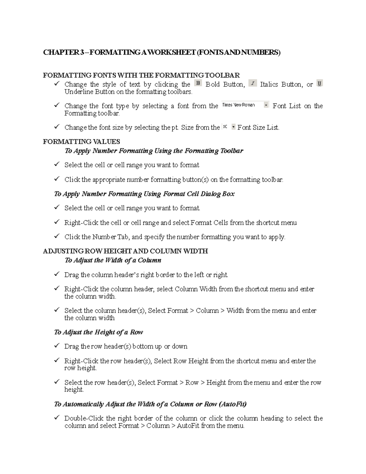 Microsoft Excel 2002 PART 3 - CHAPTER 3 – FORMATTING A WORKSHEET (FONTS ...