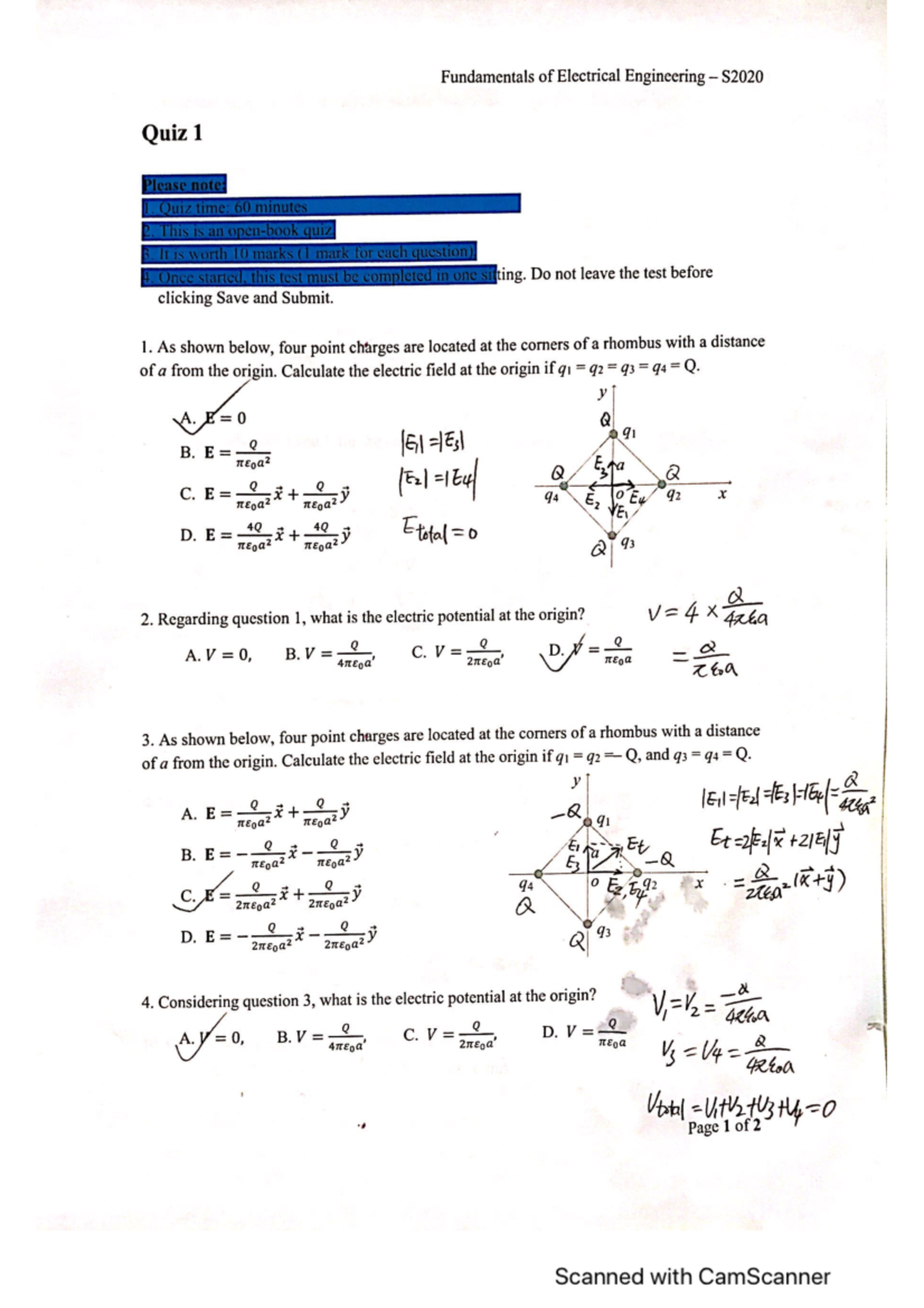 Quiz 1 2020 Solutions - 048521 - Studocu