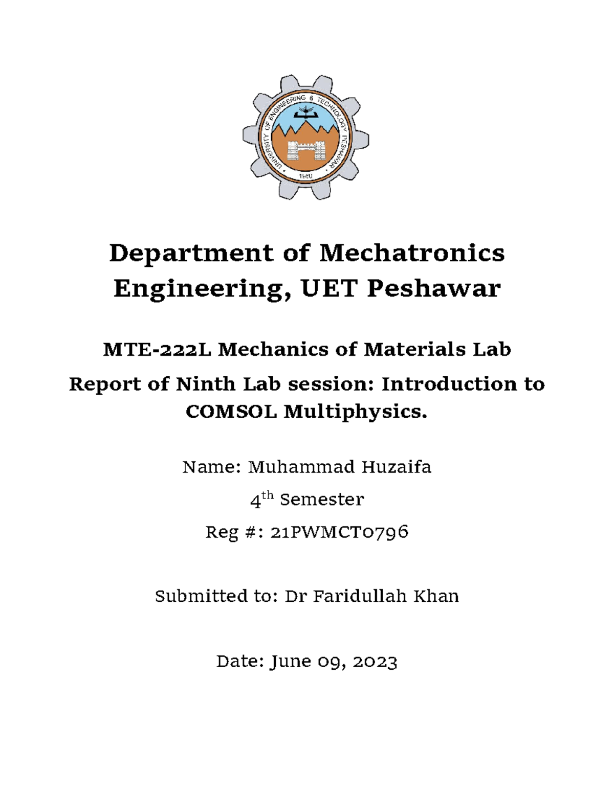MOM LAB Report 07 - Department of Mechatronics Engineering, UET ...