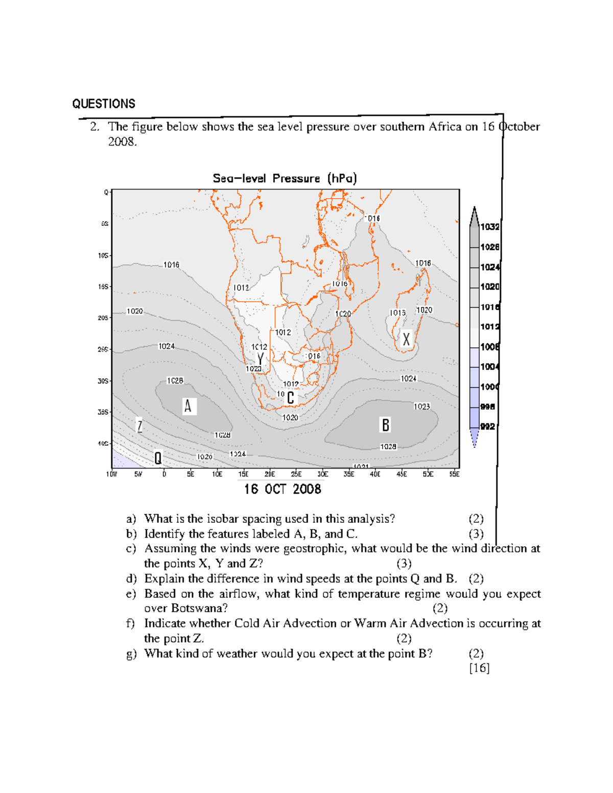Synoptic Weather Charts Questions - QUESTIONS The figure below shows ...