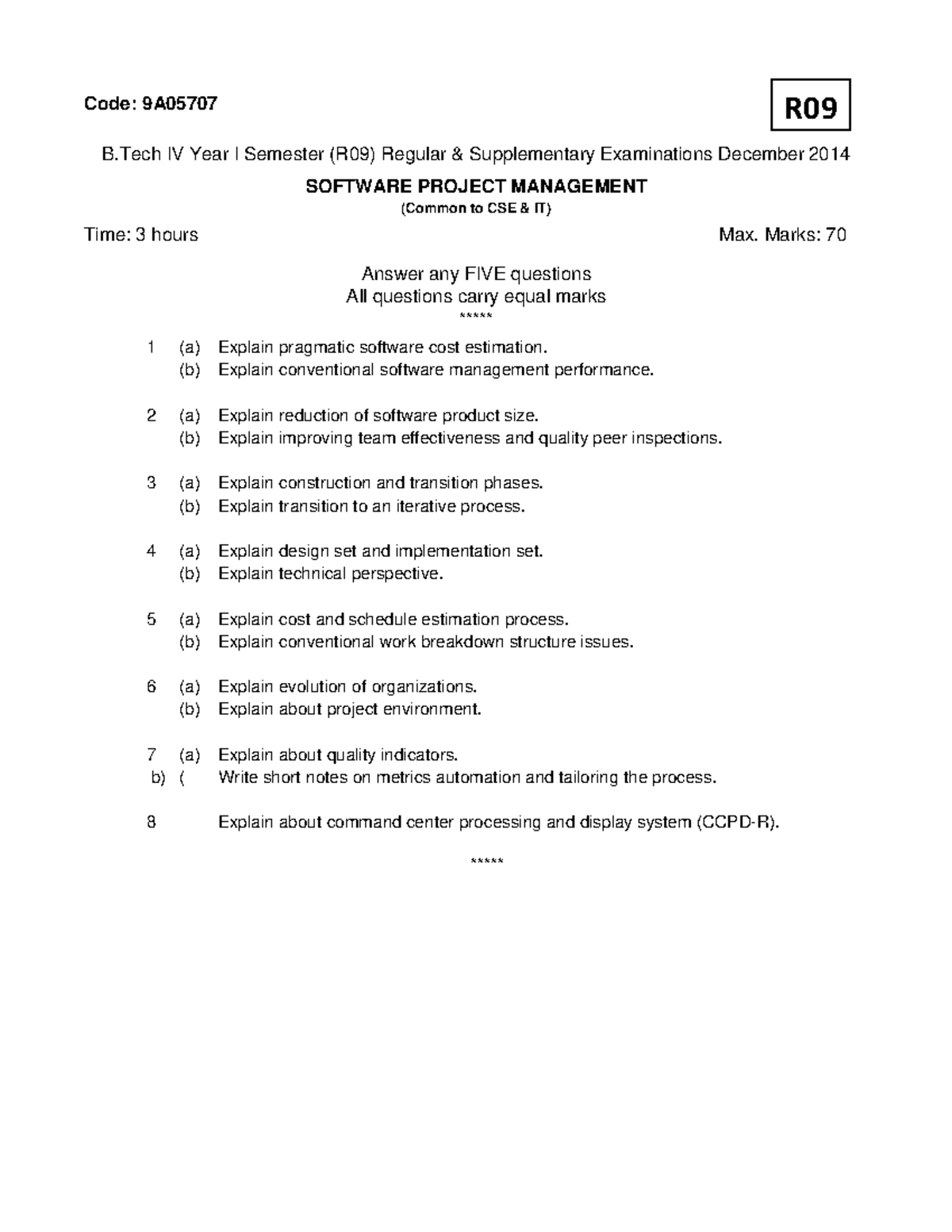 75829 A05707 Software Project Management - Code: 9A B IV Year I ...