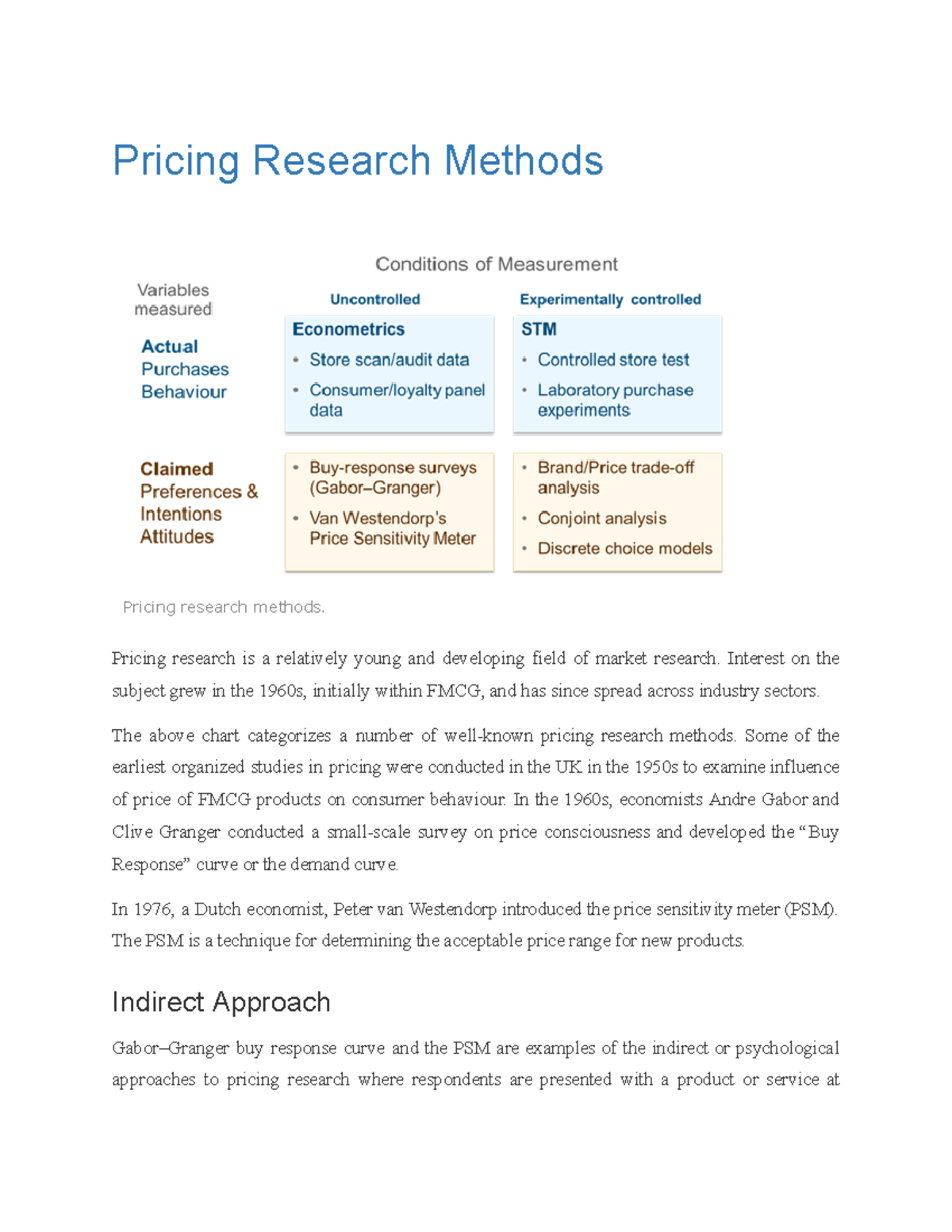 Pricing - Important - Pricing Research Methods Pricing research methods ...