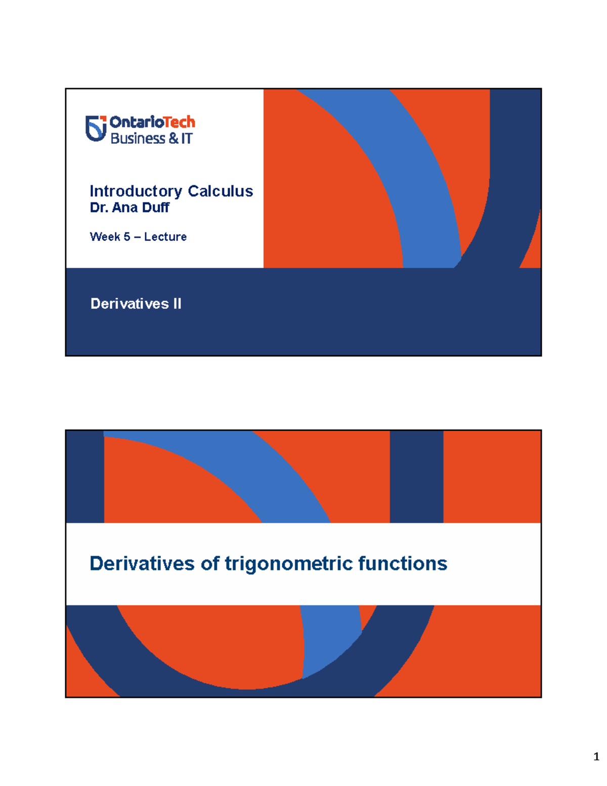 Week 5 Lecture - Calculus - Derivatives II Introductory Calculus Dr ...
