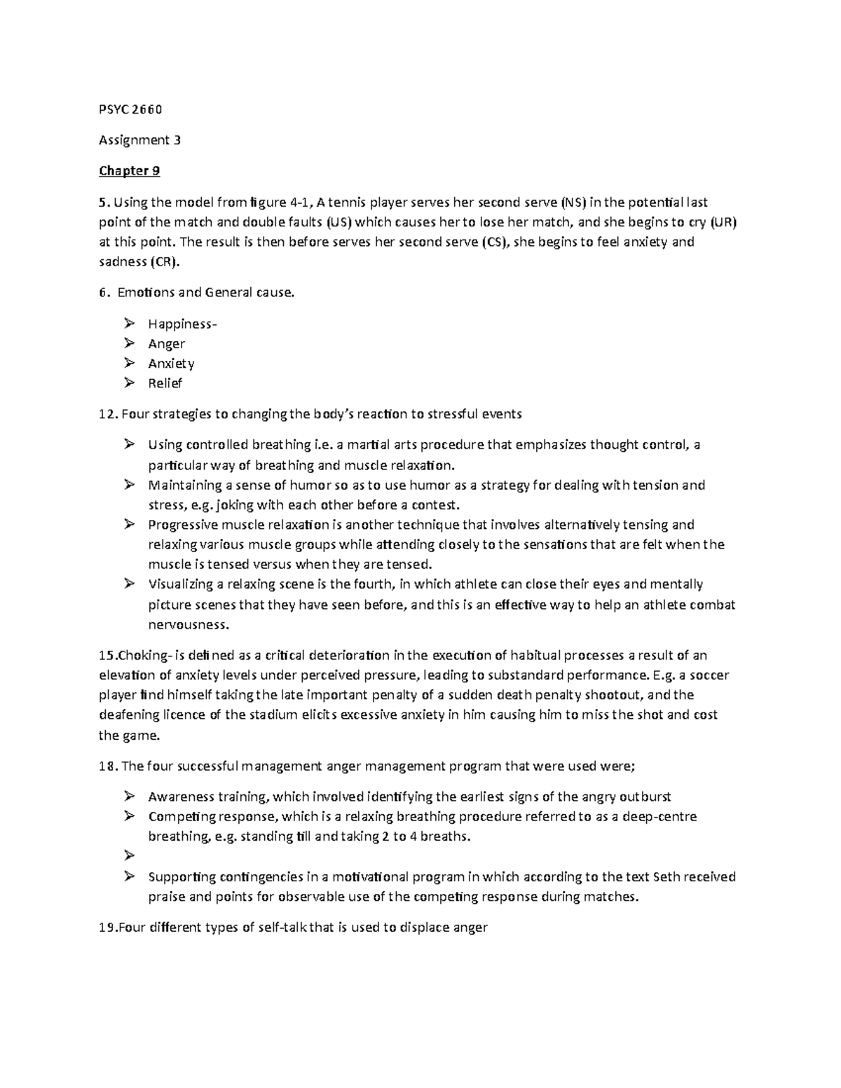 Pych 2660 Assignment 3 - PSYC 2660 Assignment 3 Chapter 9 Using the model from figure 4-1, A ...