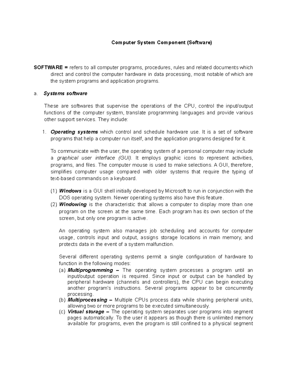 M04B AIS Software - Accounting - Computer System Component (Software) SOFTWARE = refers to all ...