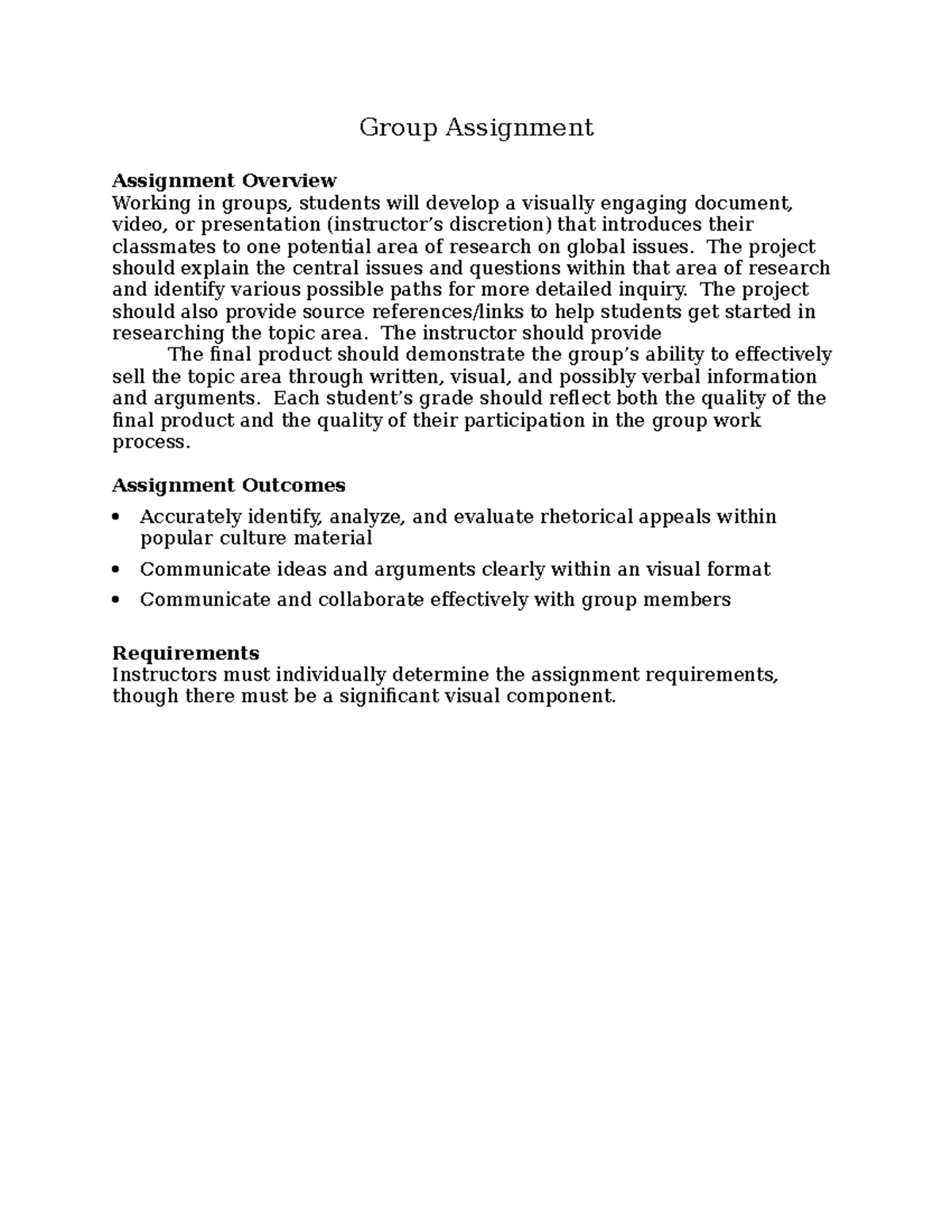 Group Assignment - Group Assignment Assignment Overview Working in ...