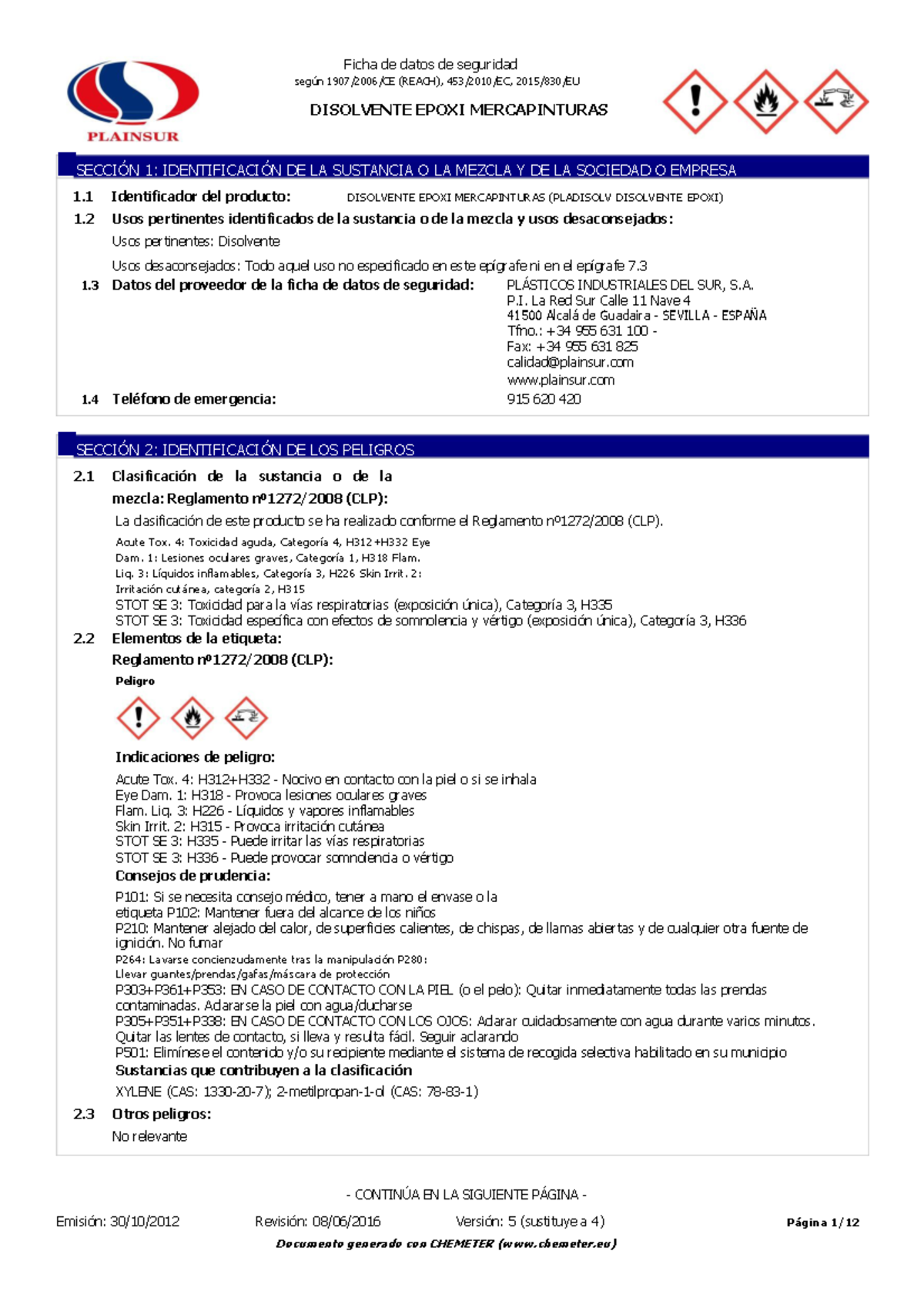 Disolvente PARA Resina Compuesta MSDS - según 1907/2006/CE (REACH), 453 ...