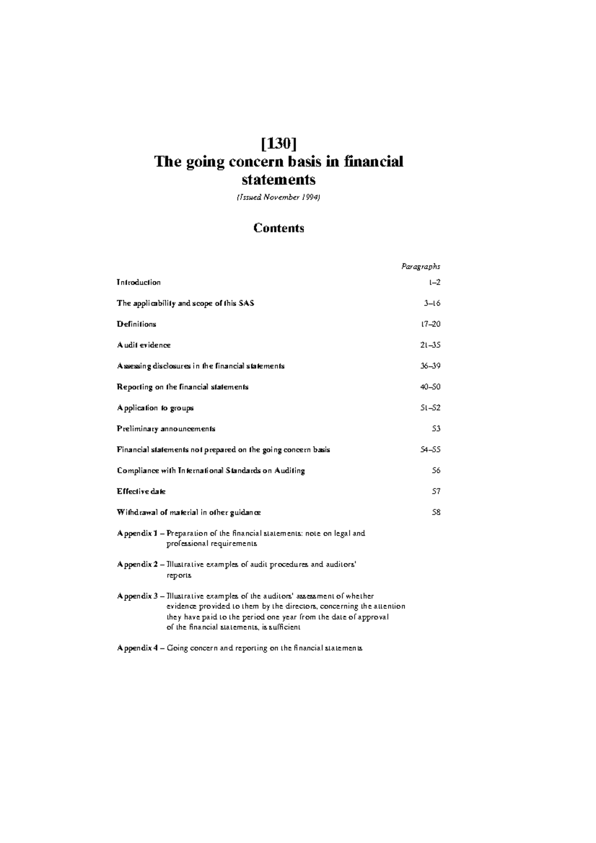 SAS 130 - Going Concern - [130] The going concern basis in financial ...