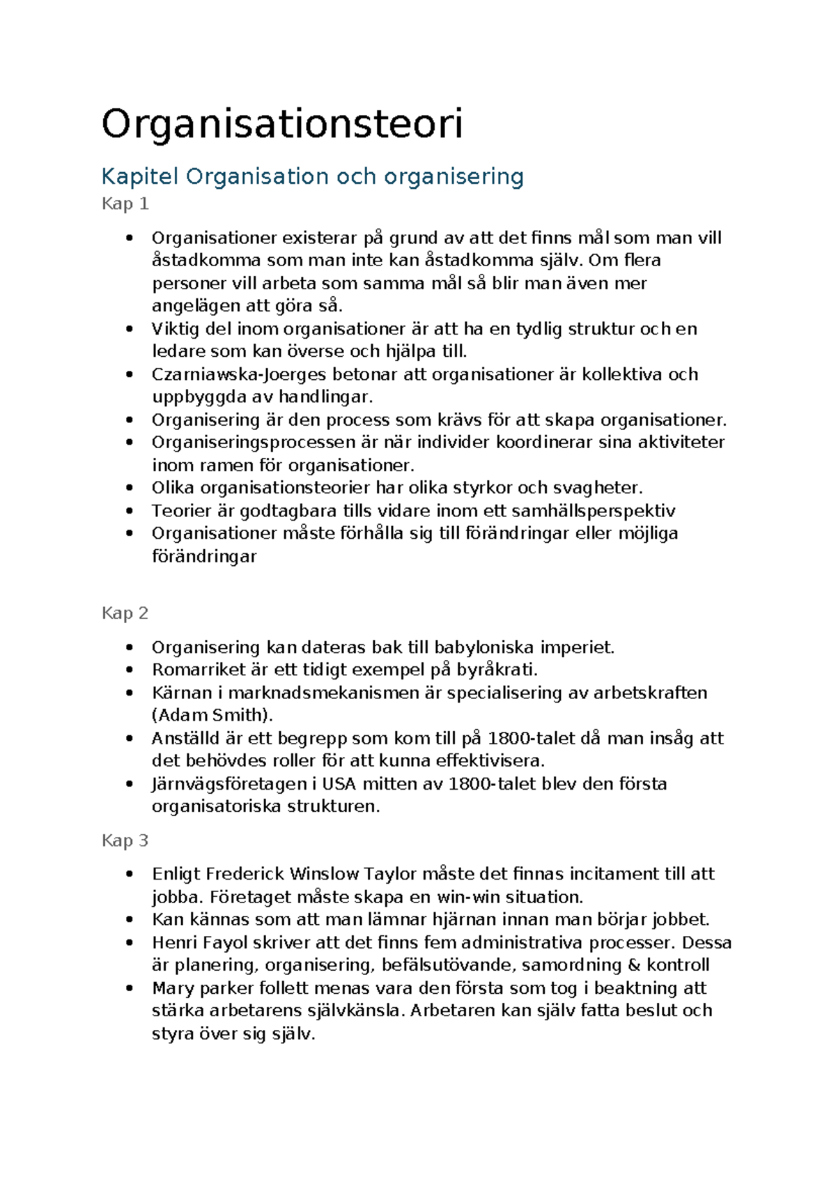 Organisationsteori - Sammanfattning Organisation och organisering ...