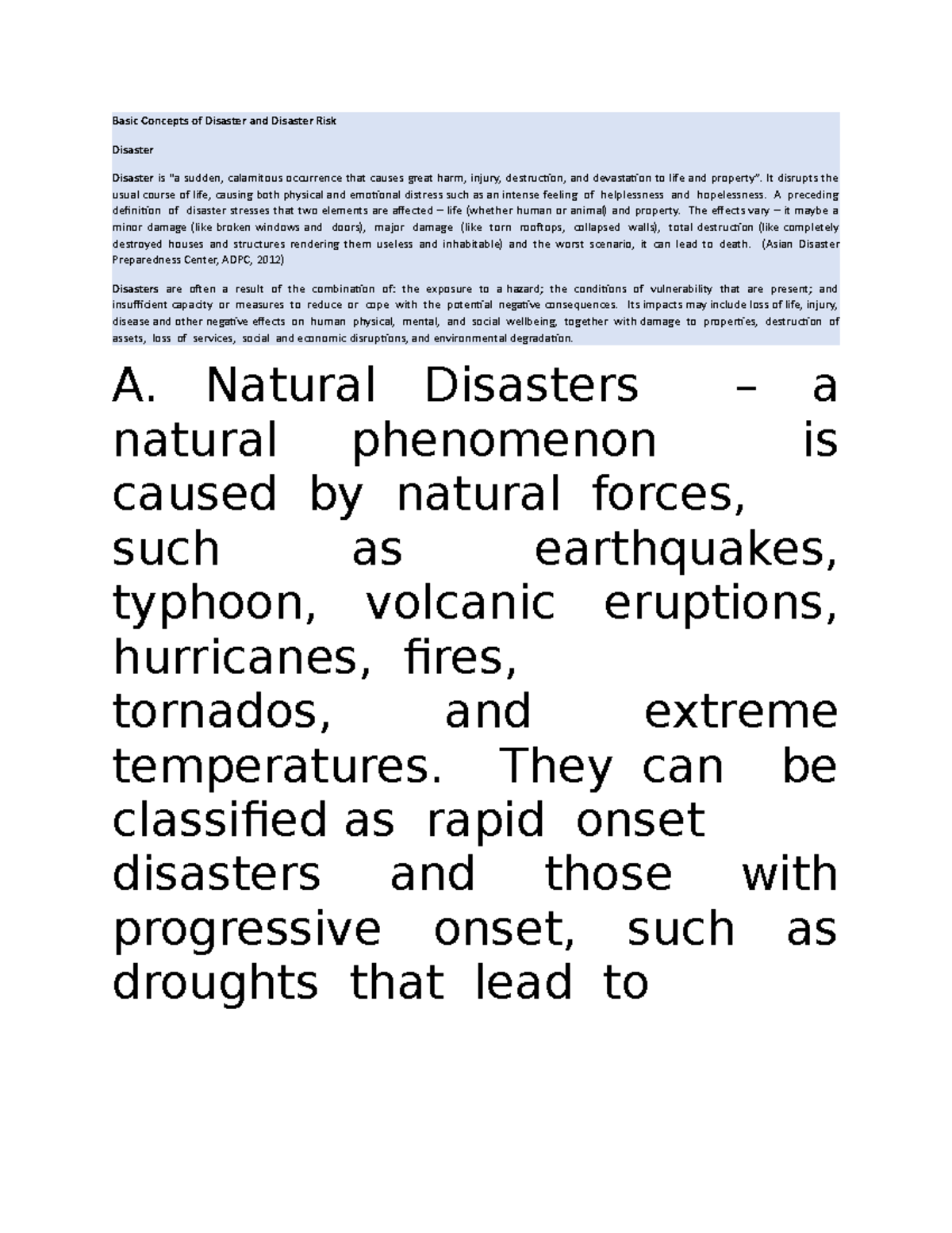 Report-outline - dasdsadasd - Basic Concepts of Disaster and Disaster ...