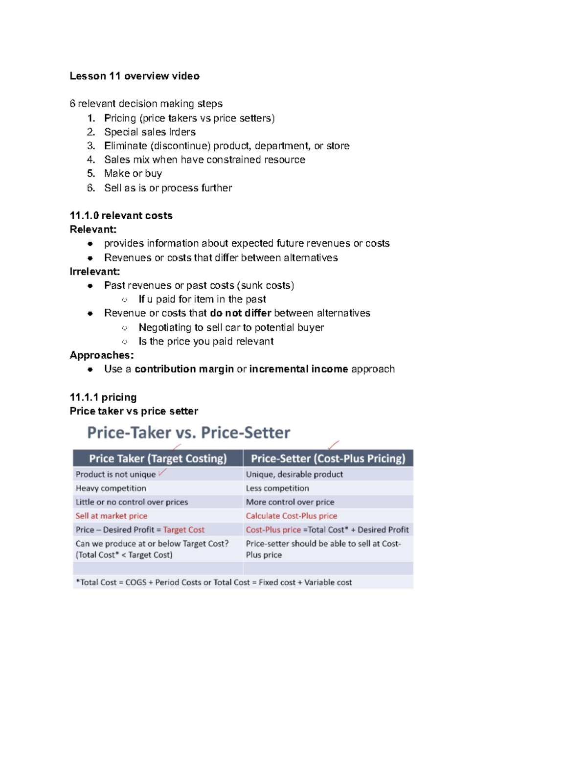 Lesson 11 notes ACCT 211 - Lesson 11 overview video 6 relevant decision ... Lesson 11 notes ACCT 211 - Lesson 11 overview video 6 relevant decision ...