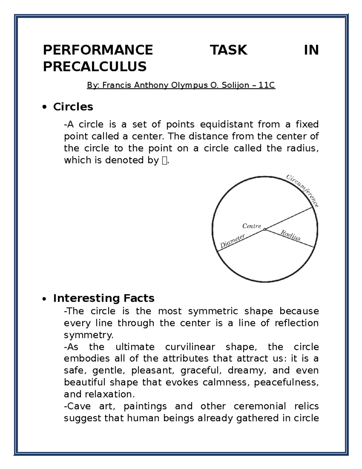 PRELIMINARIES 11-PT - PERFORMANCE TASK IN PRECALCULUS By: Francis ...
