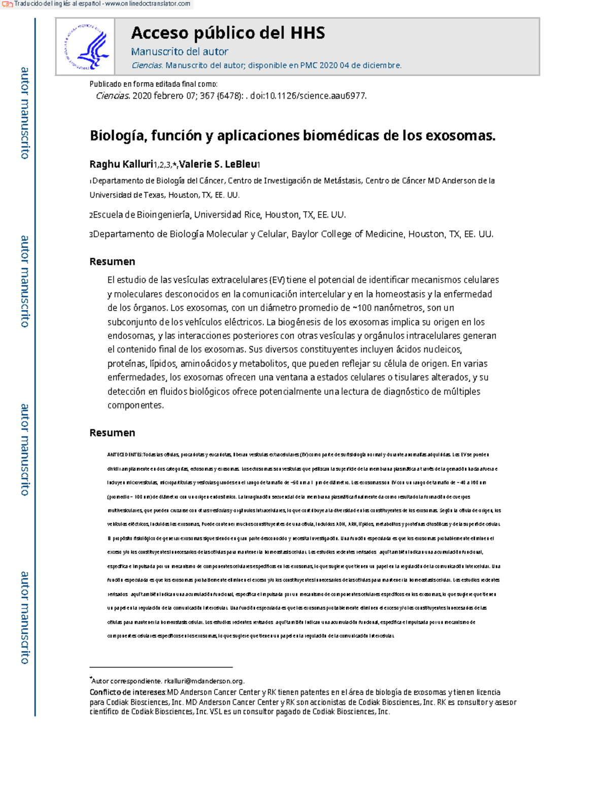Biología, función y aplicaciones biomédicas de los exosomas - Acceso ...